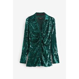 next Paillettenshirt Langarm-Bluse mit Raffung und Paillettenbesatz (1-tlg), grün, 38, Green