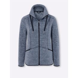 WITT Damen Fleecejacke mit Stehkragen, weiteregulierbar, jeansblau-meliert, Gr&ouml;&szlig;e 50