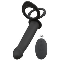 Black Velvets Analvibrator „RC double fucker“ mit Penis- und Hodenring