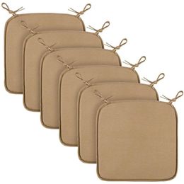 Bestlivings Sitzkissen ( 6er Pack / Hellbraun ) Stuhlkissen mit Haltebändern 38cm x 38cm - Öko-Tex zertifiziert - Sitzauflage Uni, Canvas Stuhlauflage - Hellbraun