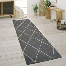 Paco Home - Teppich Wohnzimmer Jute Naturfaser Handgearbeitet Modernes Skandi 3D Muster 80x250 cm, Anthrazit