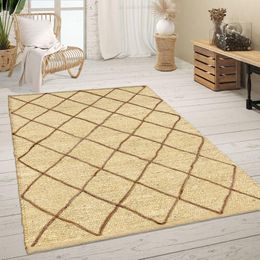 Paco Home - Teppich Wohnzimmer Jute Naturfaser Handgearbeitet Modernes Skandi 3D Muster 80x150 cm, Creme