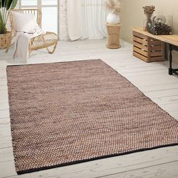 Paco Home - Teppich Wohnzimmer Kurzflor Jute Handgewebt Meliertes Ethno Muster Naturfaser 80x250 cm, Beige