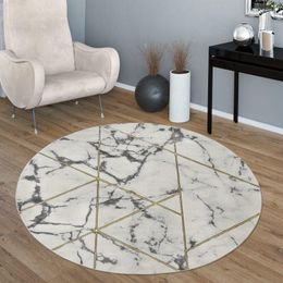 Paco Home Teppich Wohnzimmer Kurzflor Modernes Marmor Design Geometrisch Grau Gold 160 cm Rund