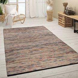 Paco Home - Teppich Wohnzimmer Kurzflor Jute Handgewebt Meliertes Ethno Muster Naturfaser 80x250 cm, Bunt