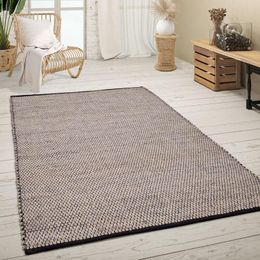 Paco Home - Teppich Wohnzimmer Kurzflor Jute Handgewebt Meliertes Ethno Muster Naturfaser 80x250 cm, Anthrazit