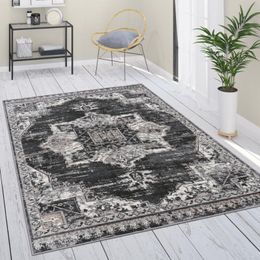 Paco Home - Teppich Wohnzimmer Kurzflor Orientalisches Design Vintage Mandala Muster Schwarz Grau 200x280 cm