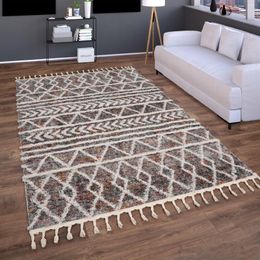 Paco Home - Hochflor Teppich Wohnzimmer Shaggy Boho Modern Skandi Rauten Fransen 160x220 cm, Bunt 2