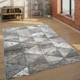 Paco Home - Teppich Wohnzimmer Kurzflor Mit Rauten Muster Vintage Look, Modern Beige Grau 200 cm Rund