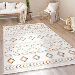 Paco Home - Teppich Wohnzimmer Kurzflor Boho Modern Ethno Skandi Geometrisch Fransen 120 cm Rund, Bunt 6