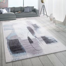 Paco Home - Teppich Wohnzimmer Kurzflor Pastell Vintage Modern Abstraktes Design Türkis Grau 160x230 cm