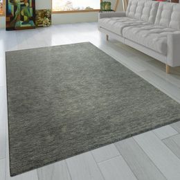 Paco Home - Teppich Wohnzimmer Kurzflor Naturfaser Einfarbig Handgearbeitet Gabbeh 80x150 cm, Grau