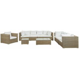 Beliani - Lounge Set Rattan Hellbraun 8-Sitzer mit Auflagen in Cremeweiß Klassisch