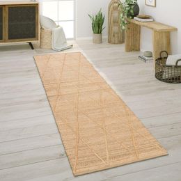 Paco Home - Teppich Wohnzimmer Jute Naturfaser Handgearbeitet Modernes Skandi 3D Muster 80x250 cm, Natur