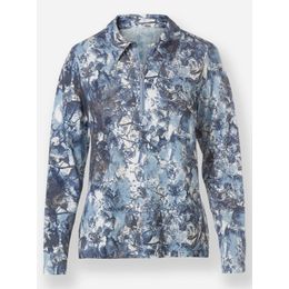 WITT Damen Poloshirt mit Rei&szlig;verschluss, eisblau-marine-bedruckt, Gr&ouml;&szlig;e 40