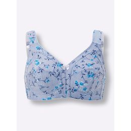SuSa Damen BH ohne B&uuml;gel mit St&auml;bchenverst&auml;rkung, wei&szlig;-bleu-bedruckt, Gr&ouml;&szlig;e 85B