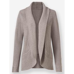 WITT Damen Strickjacke mit Schalkragen, taupe-meliert, Gr&ouml;&szlig;e 54