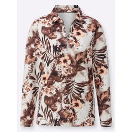 WITT Damen Poloshirt in winterlicher Qualit&auml;t, apricot-camel-bedruckt, Gr&ouml;&szlig;e 38
