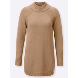 sheego Gro&szlig;e Gr&ouml;&szlig;en Longpullover mit abgerundetem Saum, camel, Gr&ouml;&szlig;e 44 - Damen