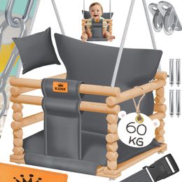 Kidiz&reg; Babyschaukel Kinderschaukel Schaukelsitz mit Polsterung Holz-Schaukel mit Anti-Kipp bis 60KG H&ouml;henverstellbar Indoor & Outdoor 0,5 - 3 Jahre Montagezubeh&ouml;r & Sicherheitsgurt