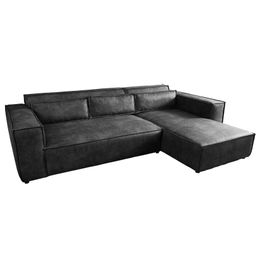 Riess Ambiente Design Ecksofa 265cm antik dunkelgrau Microfaser Couch 3-Sitzer Wohnzimmer