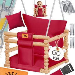 Kidiz&reg; Babyschaukel Kinderschaukel Schaukelsitz mit Polsterung Holz-Schaukel mit Anti-Kipp bis 60KG H&ouml;henverstellbar Indoor & Outdoor 0,5 - 3 Jahre Montagezubeh&ouml;r & Sicherheitsgurt