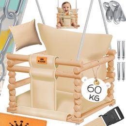 Kidiz&reg; Babyschaukel Kinderschaukel Schaukelsitz mit Polsterung Holz-Schaukel mit Anti-Kipp bis 60KG H&ouml;henverstellbar Indoor & Outdoor 0,5 - 3 Jahre Montagezubeh&ouml;r & Sicherheitsgurt