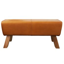 Riess Ambiente riess-ambiente Sitzbank TURNBOCK - 100cm cognac Echtleder Mangoholz Retro Sitzhocker