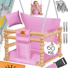 Kidiz&reg; Babyschaukel Kinderschaukel Schaukelsitz mit Polsterung Holz-Schaukel mit Anti-Kipp bis 60KG H&ouml;henverstellbar Indoor & Outdoor 0,5 - 3 Jahre Montagezubeh&ouml;r & Sicherheitsgurt