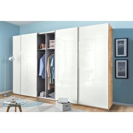 Schwebetürenschrank wimex "Level by fresh to go" Schränke Gr. B/H: 350 cm x 236 cm, 4 St., braun (plankeneichefarben, weißglas) mit Glastüren und Synchronöffnung