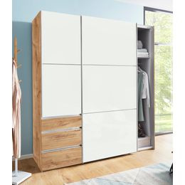 Schwebetürenschrank wimex "Level by fresh to go" Schränke Gr. B/H/T: 250 cm x 236 cm x 65 cm, 2 St., braun (plankeneichefarben, weißglas) mit Glastüren