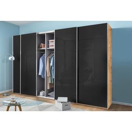 Schwebetürenschrank wimex "Level by fresh to go" Schränke Gr. B/H: 350 cm x 236 cm, 4 St., grau (plankeneichefarben, grauglas) mit Glastüren und Synchronöffnung