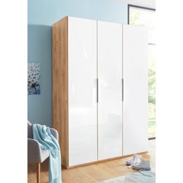 Kleiderschrank wimex "Level by fresh to go", braun (plankeneichefarben, weißglas), B:150cm H:216cm T:58cm, Schränke, Drehtürenschrank Kleiderschrank, Türen vollflächig mit farbigem Glas