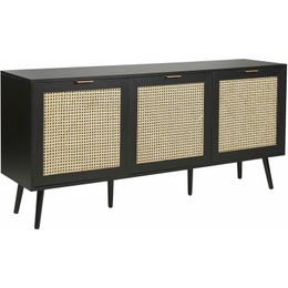 Beliani - Sideboard Schwarz / Beige Rattan 3 Türen 150 x 40 x 71 cm Modernes Design Wiener Geflecht Rattangeflecht für Wohnzimmer Schlafzimmer