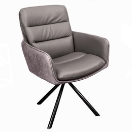 Riess Ambiente riess-ambiente Stuhl BIG GEORGE - taupe Echtleder Microfaser mit Armlehne Retro Drehbarer Design
