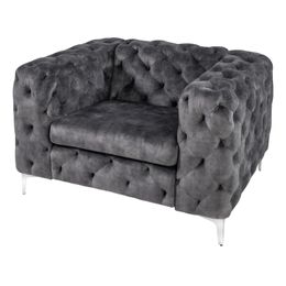 Riess Ambiente Sessel MODERN BAROCK- Design Chesterfield 120cm dunkelgrau Samt