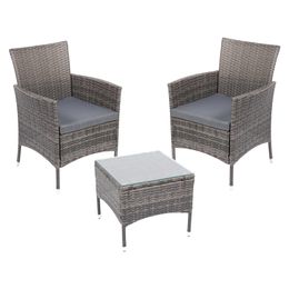 ALBATROS Balkonmöbel Set 3 teilig, Rattan Polyrattan, 2 Sessel mit Tisch, Lounge Set Balkon Gartenlounge Gartenmöbel Sitzgruppe mit Kissen und Glastisch, für Garten Terrasse Outdoor