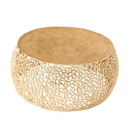 Riess Ambiente riess-ambiente Couchtisch ABSTRACT LEAF - Runder Couchtisch 75cm gold Metall filigrane Handarbeit Vintage Design