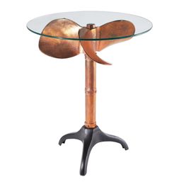 Riess Ambiente riess-ambiente Beistelltisch OCEAN - Handgefertigter Beistelltisch 75cm kupfer schwarz Glasplatte rund Metall maritim