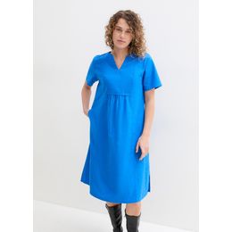 bonprix Tunika-Kleid mit Taschen aus Leinen-Baumwoll-Mix, blau, Gr.40, Kniebedeckendes Tunika-Kleid umspielt mit ihrer Passform die Silhouette, 55% Leinen (verifiziert)