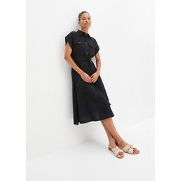 bonprix Midikleid aus reiner Baumwolle, schwarz, Gr.46, Kleid mit Bindeg&uuml;rtel, aus 100% Baumwolle