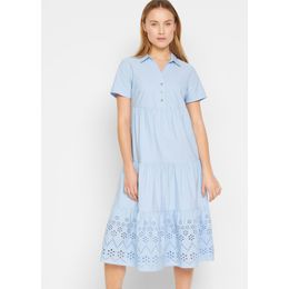 bonprix Tunika-Kleid aus reiner Baumwolle mit Lochstickerei, blau, Gr.46, Lockeres Tunika-Kleid mit Lochstickerei, aus 100% Baumwolle