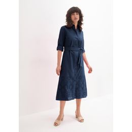 bonprix Hemdblusenkleid mit Lochstickerei, blau, mit Baumwolle