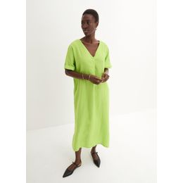 bonprix Kaftan-Kleid aus reinem Leinen, gr&uuml;n, Gr.54, modernen Leinenkleid mit weiter Passform und tiefem V-Ausschnitt, aus Leinen