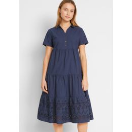 bonprix Tunika-Kleid aus reiner Baumwolle mit Lochstickerei, blau, Gr.36, Lockeres Tunika-Kleid mit Lochstickerei, aus 100% Baumwolle