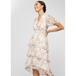 bonprix Midikleid mit Volants, wei&szlig;, Gr.42, Gebl&uuml;mtes Midikleid mit Volants und V-Ausschnitt