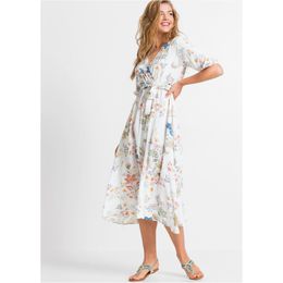 bonprix Midikleid aus flie&szlig;ender Viskose, wei&szlig;, Gr.36, Modisches Kleid mit halblangen &Auml;rmeln, aus Viskose