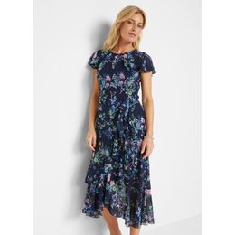 bonprix Chiffonkleid mit Fl&uuml;gel&auml;rmel, blau, Gr.50, festliches Sommerkleid mit modischen Volants