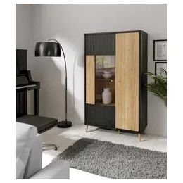 Highboard FORTE "Fixsmile" Sideboards Gr. B/H/T: 93,8cm x 158,2cm x 41,5cm, schwarz (mauvelle eiche) moderes Highboard, Glastüre, Softclose, Strukturfront