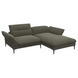 Ecksofa FLEXLUX "Salino, Funktionssofa mit Recamiere, Relaxsofa, Ecksofa" Sofas Gr. B/H/T: 245cm x 88cm x 182cm, Struktur, Chaiselongue rechts, grün (moss green) Sofa mit Arm- und Kopfteil-Verstellungen, Kaltschaum & Stahl-Wellen